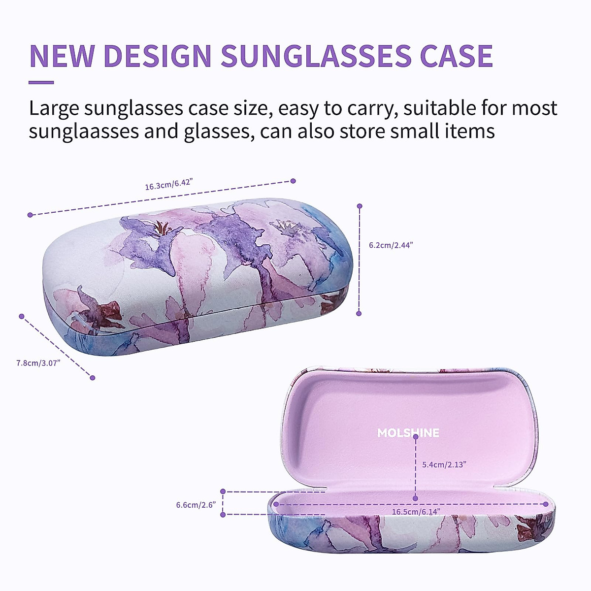 molshine Hard Shell Sunglasses Case, Classic Large Glasses Case for Sunglass, Eyeglasses with Cleaning Cloth (Purple)