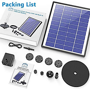 AISITIN 6.5W Solar Fountain Pump, Solar Water Pump Floating Fountain Built-in 1500mAh Battery, with 6 Nozzles, for Bird Bath, Fish Tank, Pond or Garden Decoration Solar Aerator Pump