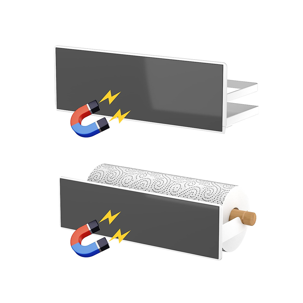 Magnetic Spice Rack for Refrigerator Moveable Magnetic Shelf Organizer with Paper Towel Holder Kitchen Refrigerator Storage Rack Fridge Magnet Organizer,White,3 Packs