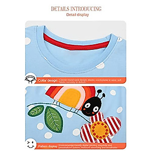 KISSOURBABY Little Girls Soft Summer Cotton Short Sleeve Dresses T-Shirt Casual Cartoon Dress(Blue White dots ladybug-7T)
