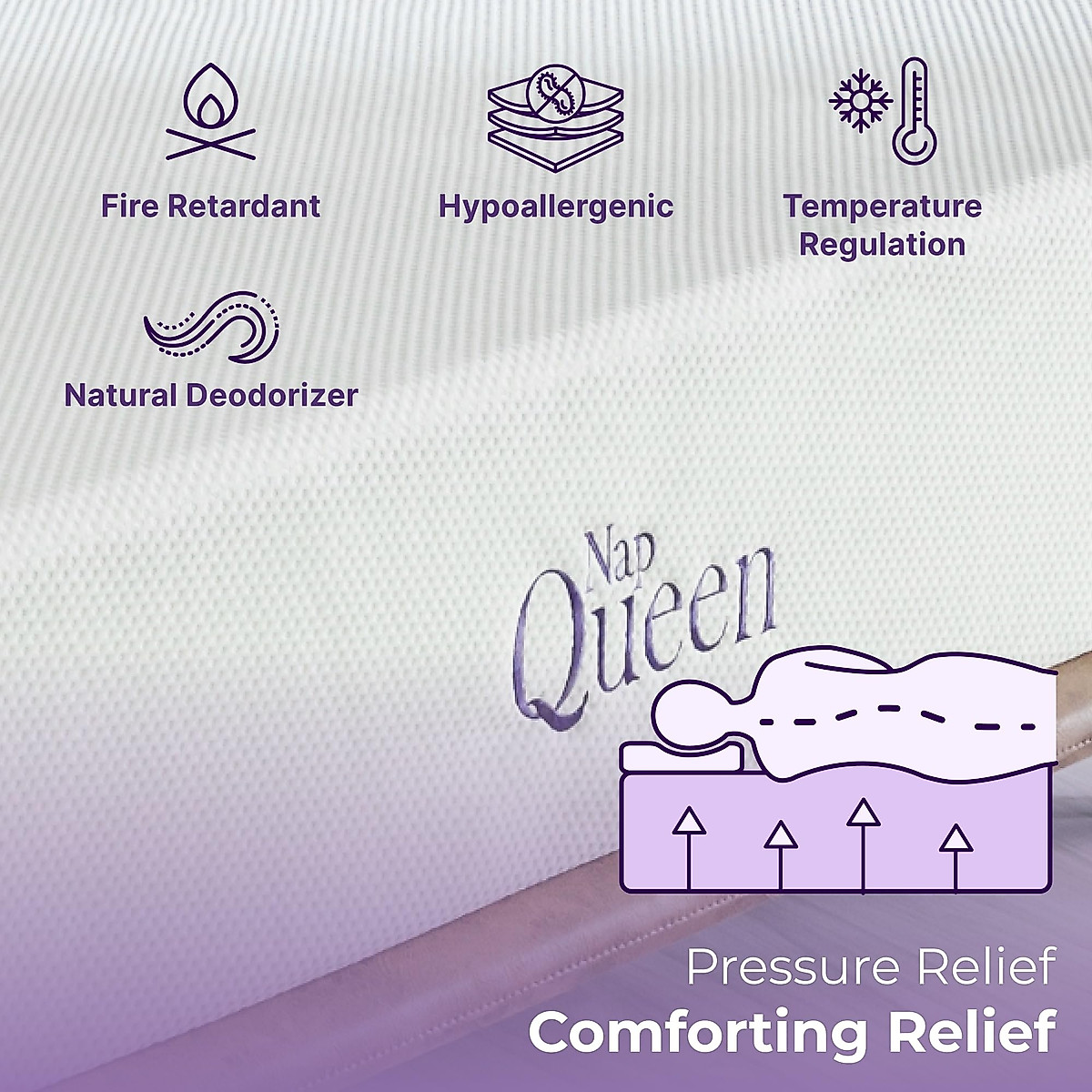 NapQueen 8 Inch Bamboo Charcoal King Size Medium Firm Memory Foam Mattress, Bed in a Box (White)