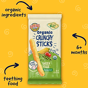 Earth's Best Organic Baby Food, Dissolvable Teething Snack for Babies 6 Months and Older, Garden Veggie Crunchy Sticks, .56 oz Pack (Pack of 5)