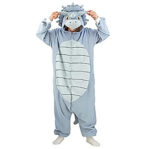 LZBXBXDA Unisex Adult Dinosaur Triceratops Onesie One Piece Pajamas Animal Plush Halloween Christmas Costume Homewear Sleepwear for Women men