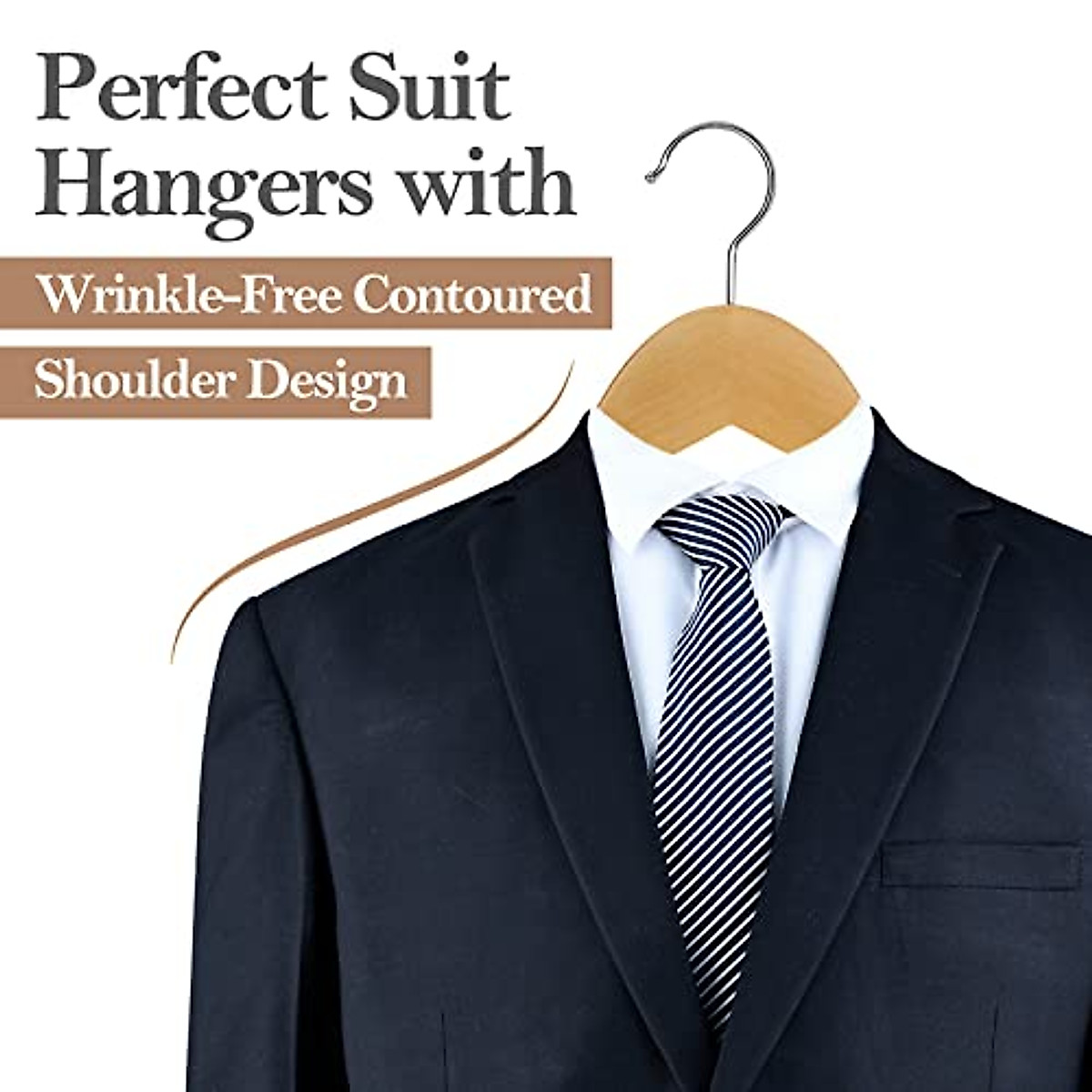 AMKUFO Wooden Hangers 20 Pack Wood Suit Hangers Non Slip Wooden Coat Hangers with Smooth Fnish Cut Notches 360° Swivel Hook Clothes Hangers for Jeans Pants Jackets Shirts Dresses, Natural