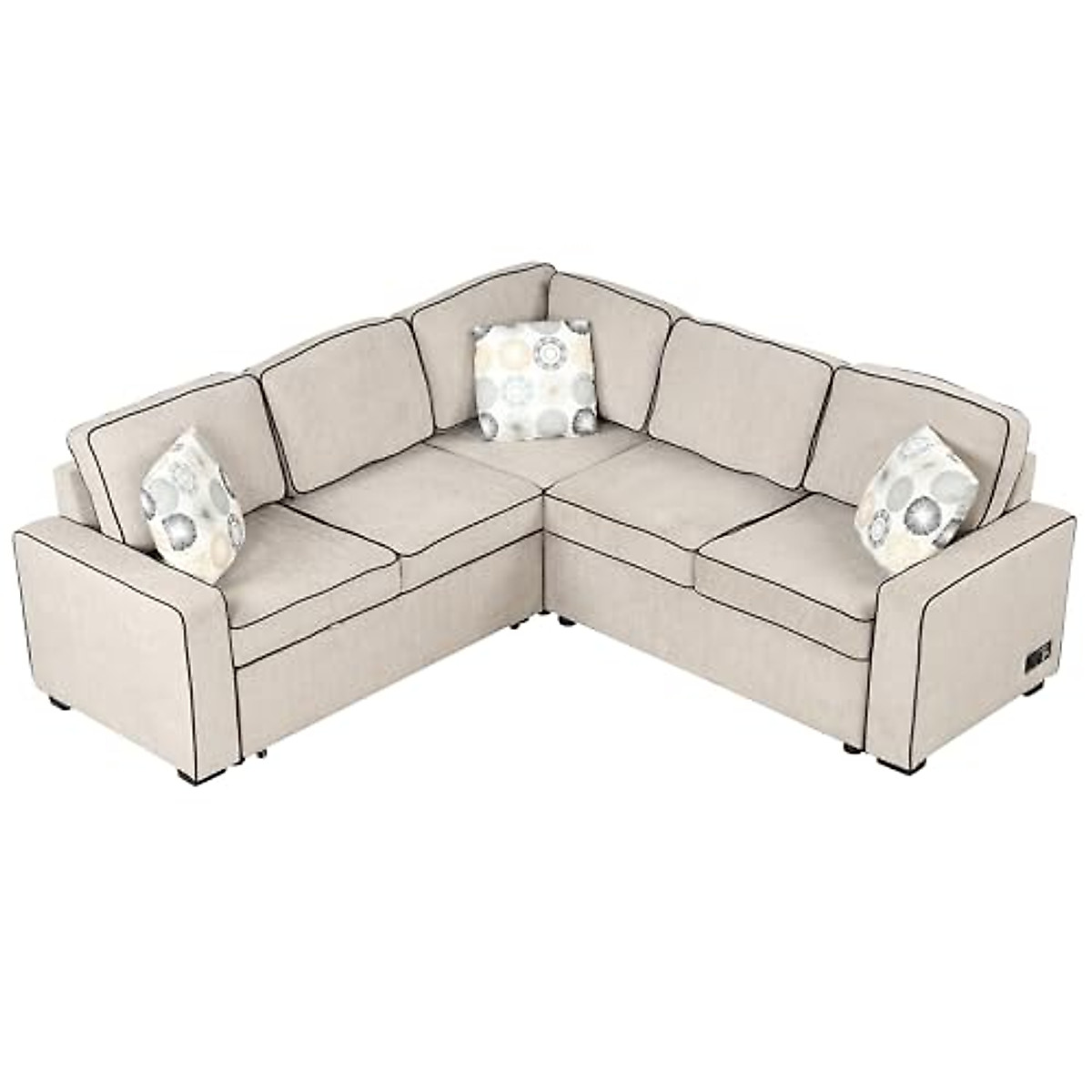 Eafurn Symmetrical Sectional Sofa with Pull Out Bed, 83" L-Shaped Convertible Corner Couch with Removable Backrest,Linen Upholstery Sofabed with USB Ports, 2 Power Sockets and Throw Pillows