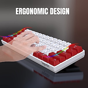 Snpurdiri Wired 60% Mechanical Gaming Keyboard, White LED Backlit Ultra-Compact Mini Office Keyboard for Windows Laptop PC Mac (Red-White, Red Switches)