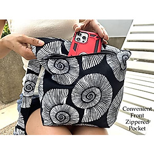 Sea Shell Crossbody Bag - Fully Lined with Front Zippered Pocket - Hippie Hobo Snail Shoulder Purse - Black and White - Medium