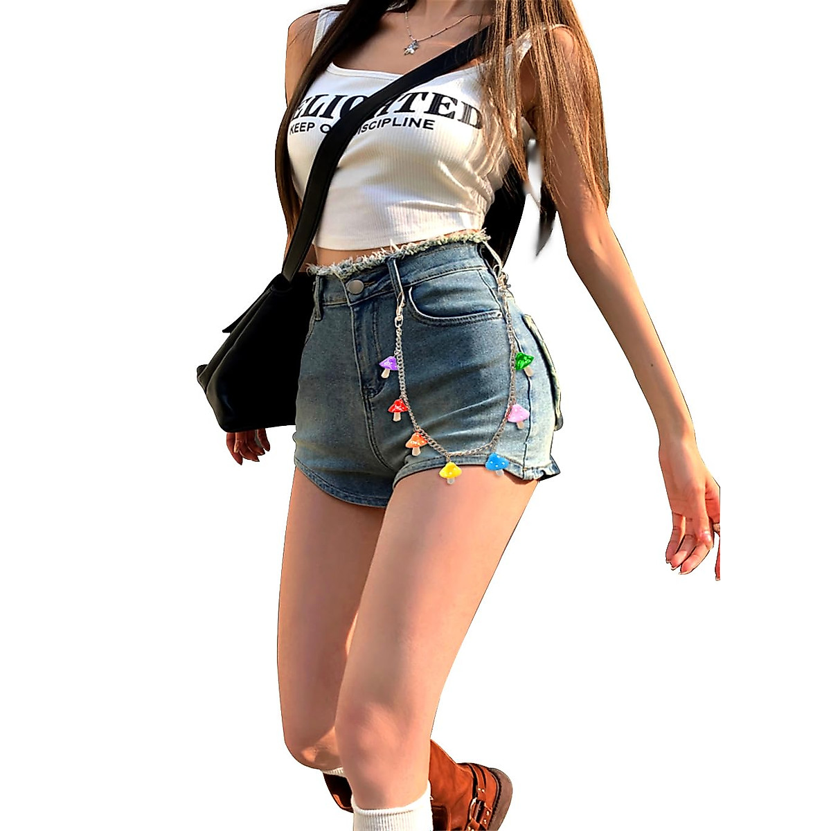 Cute Mushroom Chain Women Pant Chain Colorful Pocket Chain Jean Chain Belt Body Waist Chain Jewelry Aesthetic Accessories Cool Stuff