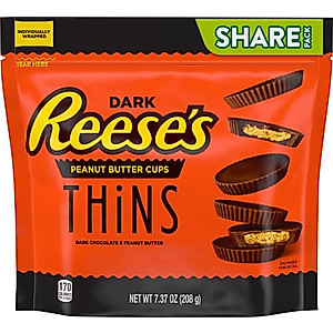 REESE'S THiNS Dark Chocolate Peanut Butter Cups, Candy Share Pack, 7.37 oz