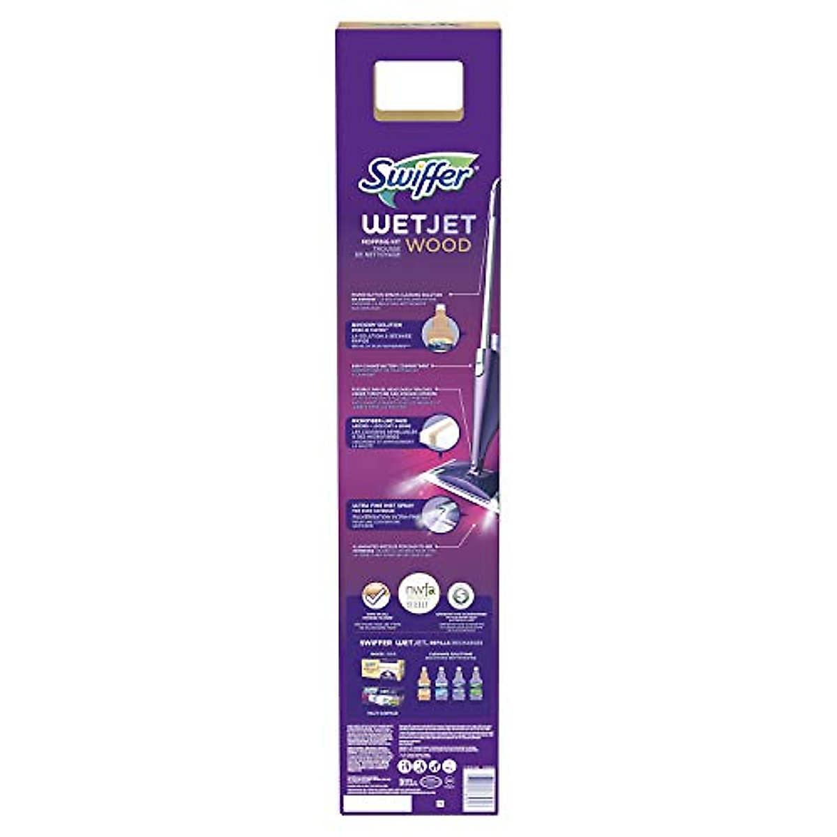 Swiffer Wetjet Wood Floor Spray Mop Starter Kit Power Mop 5 Mopping Pads Floor Cleaner Liquid Solution, Purple, 1 Count