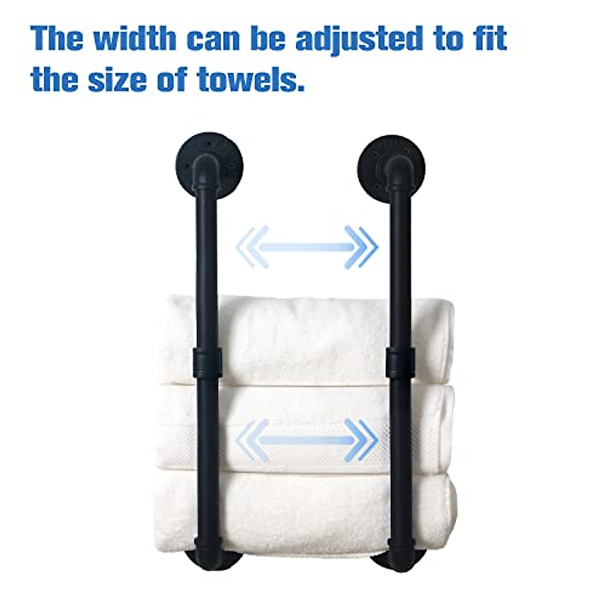 HouseAid Industrial Pipe Towel Rack, Farmhouse Bathroom Towel Storage Holder, Vintage Style Towel Organization, Wall Mounted, Matte Black