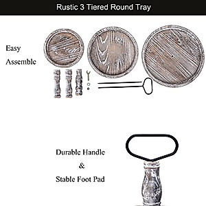 3 Tiered Tray Round Serving Tray Tiered Tray Decor,Tier Tray Wooden Serving Tray with Metal Handle,Kitchen Decorative Trays(Rustic Brown)