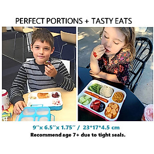 kinsho Bento Lunch-Box for Adults Kids Lunches, Portion Control Container Boxes for Women Girls Boys | Leak-proof Snack Containers, BPA-Free Utensils | Blue, Green, 5 Compartments