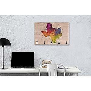 Texas, State Abstract Watercolor Birch Wood Wall Sign (12x18 Rustic Home Decor, Ready to Hang Art)