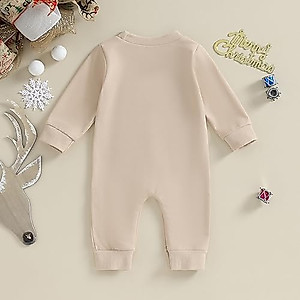Infant Baby Boy Girl Christmas Outfit Santa Baby Embroidery Romper Long Sleeve Jumpsuit Bodysuit One Piece Outfit (A-Santa Baby Khaki, 3-6 Months)