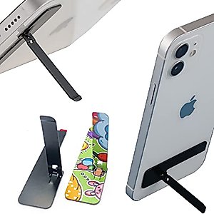 CIXVOEMK Universal Ultra-Thin Phone Bracket, Back Sticker Invisible Support Frame, Mini Paste Type Stainless Steel Folding Phone Case Bracket.(Black & Color-2PCS)