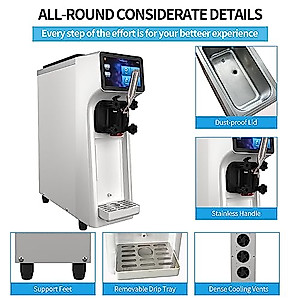 XPW Commercial Ice Cream Machine - 1000W Single Flavor Soft Serve 110V Ice Cream Maker Machine 2.7 to 4 Gallons/H Touch LCD display & Auto Clean, Ideal Ice Cream Machine for Home Bars Restaurants