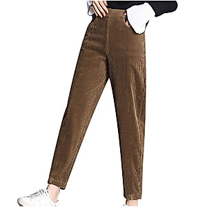 Fleece Lined Corduroy Pants for Women's Winter Warm Sweatpants Plush Sherpa Long Trousers Thick Jogger Pants Brown