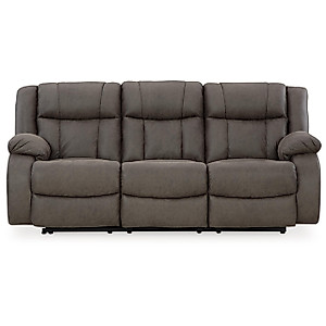 Signature Design by Ashley First Base Contemporary Faux Leather Manual Reclining Sofa, Gray