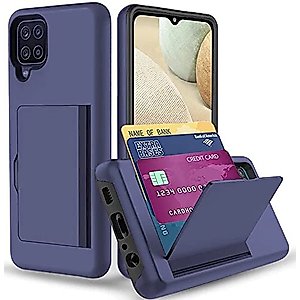 FDTCYDS Galaxy A12 Case with Card Holder,Shockproof Armor Silicone Hybrid Rugged Protective Wallet Cover Case for Samsung Galaxy A12 Edition - Grey