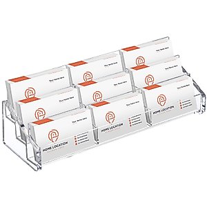 Suzile Acrylic Business Card Holder for Desk 9 Slot 3 Tier Multiple Business Card Display Clear Business Card Organizer Plastic Business Card Stand Desktop Card Rack for Storage Office Home