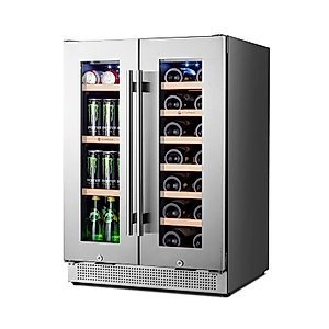 WINEBOSS 24 Inch Wine and Beverage Refrigerator, 20 Bottle & 88 Cans Dual Zone Beverage Fridge, Built-in Cabinet Wine Cooler, Freestanding Drink Chiller with Upgraded Compressor for Commercial Office