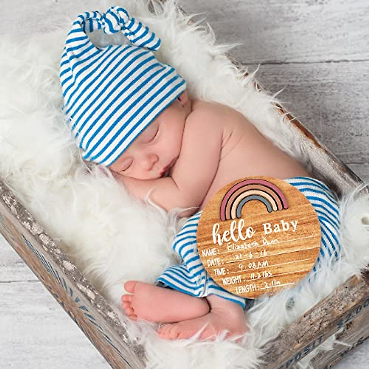Wooden Baby Birth Announcement Sign Rainbow Baby Name Sign with Marker Pen Baby Arrival Sign Welcome Newborn Sign for Hospital Photo Prop Baby Shower Nursery Gift