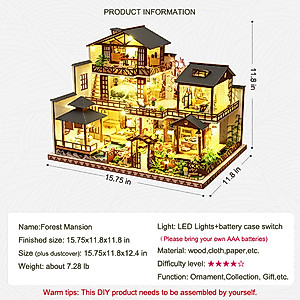 Yuzhen DIY Miniature Dollhouse Kit with Furniture and LED Lights, Japanese Wooden Dollhouse Includes Dustcover and Music Box, Collectibles for Hobbies