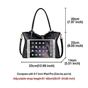 FOXLOVER Cow Leather Tote Bags for Women Large Capacity Top-Handle Handbag  Crocodile Pattern Women’s Shoulder Bag Purse Ladies Casual Crossbody Bag Hobo Bags