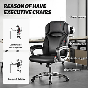 SOMEET Office Executive Chair, Ergonomic Adjustable High Back Leather Office Chair with Padded Armrest, Big and Tall Office Chair with Swivel Rolling Wheels, Home Desk Chairs for Working Study Black