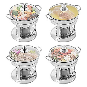 LGXSHOP Set Of 4 Small Stainless Steel Fondue Pots Silver Warming Tray Round Warming Pan With Lid, Suitable For Single Person Fondue Catering Event Parties