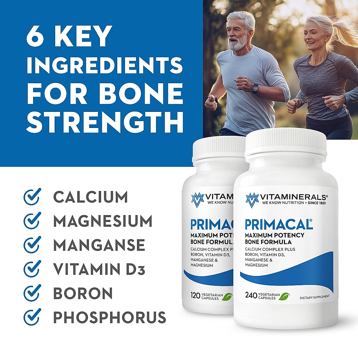 VITAMINERALS 95 Primacal® Bone Support Maximum Potency Calcium, Magnesium for Bone Loss (120)
