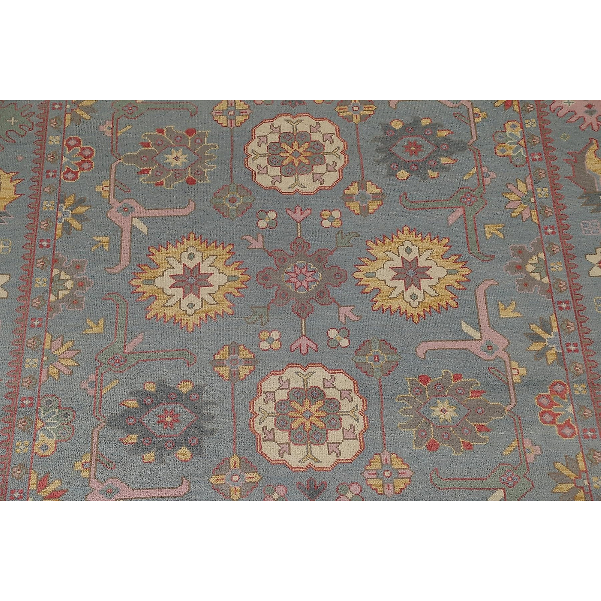 Transitional Collection 9 x 12 Oushak Area Rug, Floral/Geometric Wool Carpet for Home Décor, Living Room, Dining Room, and Bedroom