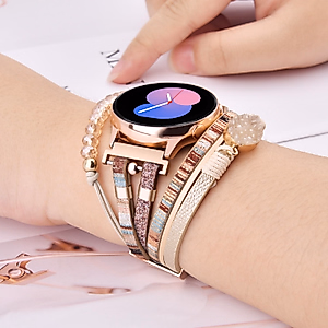 VISOOM Beaded Boho Bracelet for Samsung Galaxy Watch 5/6/4/3/Active2/Watch 6/4 Classic Bands Women, 20mm Leather Fashion Watch Bands for Watch 5 Pro Cute Multilayer Wrap Samsung Galaxy Watch Bands