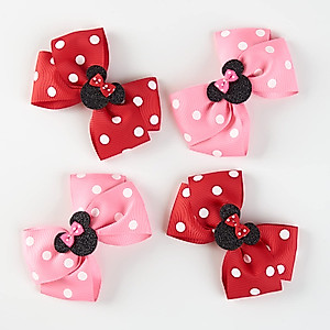 Baby Girls Mouse Ears Hair Bow Clips 4pc Birthday Party Dress Up Cartoon Hair Accessories 4 Inch Polka Dot