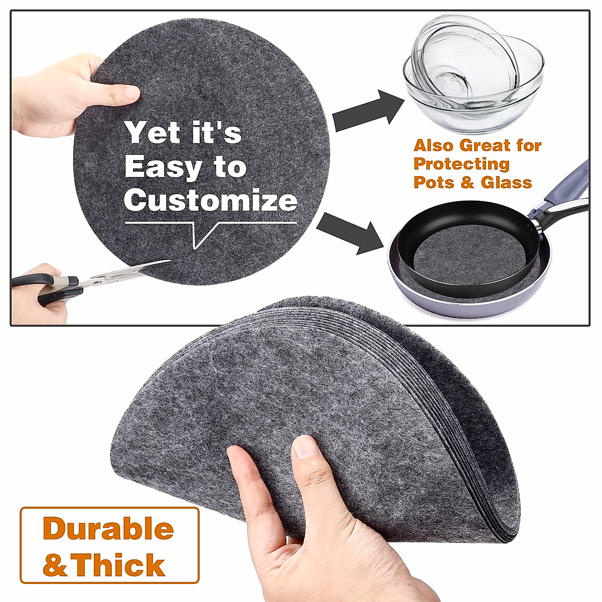 Imncya Plate Separators Storage, Set Of 60 And 3 Different Size, Thick and Premium Soft Felt Plate Dividers For China/Dish/Coffee Saucers Protecting and Stacking - Grey