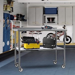 ROVSUN 36' x 24'' Stainless Steel Table for Prep & Work,Commercial Worktables & Workstations,Heavy Duty Metal Table with Wheels & Backsplash for Kitchen, Restaurant,Home