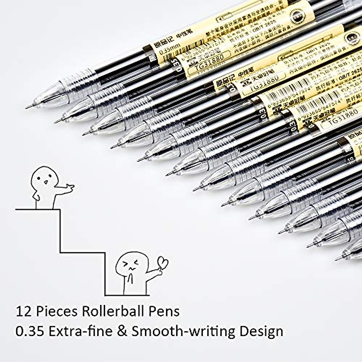 12Pcs 0.35 mm Black Gel Ink Pens, AUHOKY Extra-Fine Ballpoint Pen, Quick-Drying point Rolling Ball Pens for Office School Stationery Supply