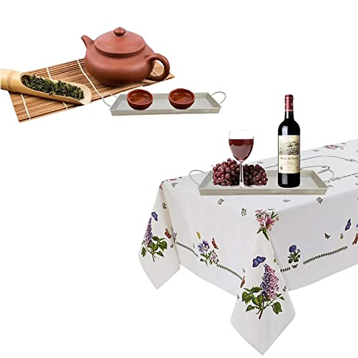 Etetevn Torched Serving Tray with Decorative Antique Metal Handles - Coffee Table,Dining Table Centerpiece Candle Holder Tray,Farmhouse Decor Rectangular Butler Tray, 32.3x10.4x2.3