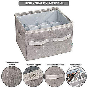 Moteph Shoe Organizer Closet Storage Solution with Clear Cover & Adjustable Dividers for Shoes, Handbags, Blankets, Linen, Clothing (Grey, Medium - 16 Pairs)