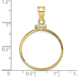 Roy Rose Jewelry Gold Coin Pendant Mounting - 22mm Coin Size - Reeded Edge Diamond-cut Bezel Design - 14K Yellow Gold - Screw Top with Bail