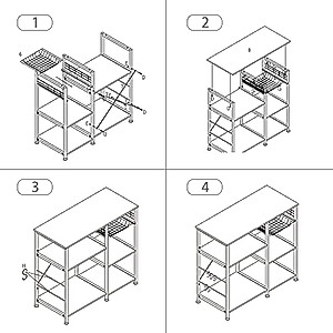 AZL1 Life Concept Industrial Kitchen Rack, Coffee Bar, Microwave Stand Metal Frame, Wire Basket 5 Hooks Mini Oven, Spices Utensils, Simple Assembly, 35.4inch, Rustic Brown