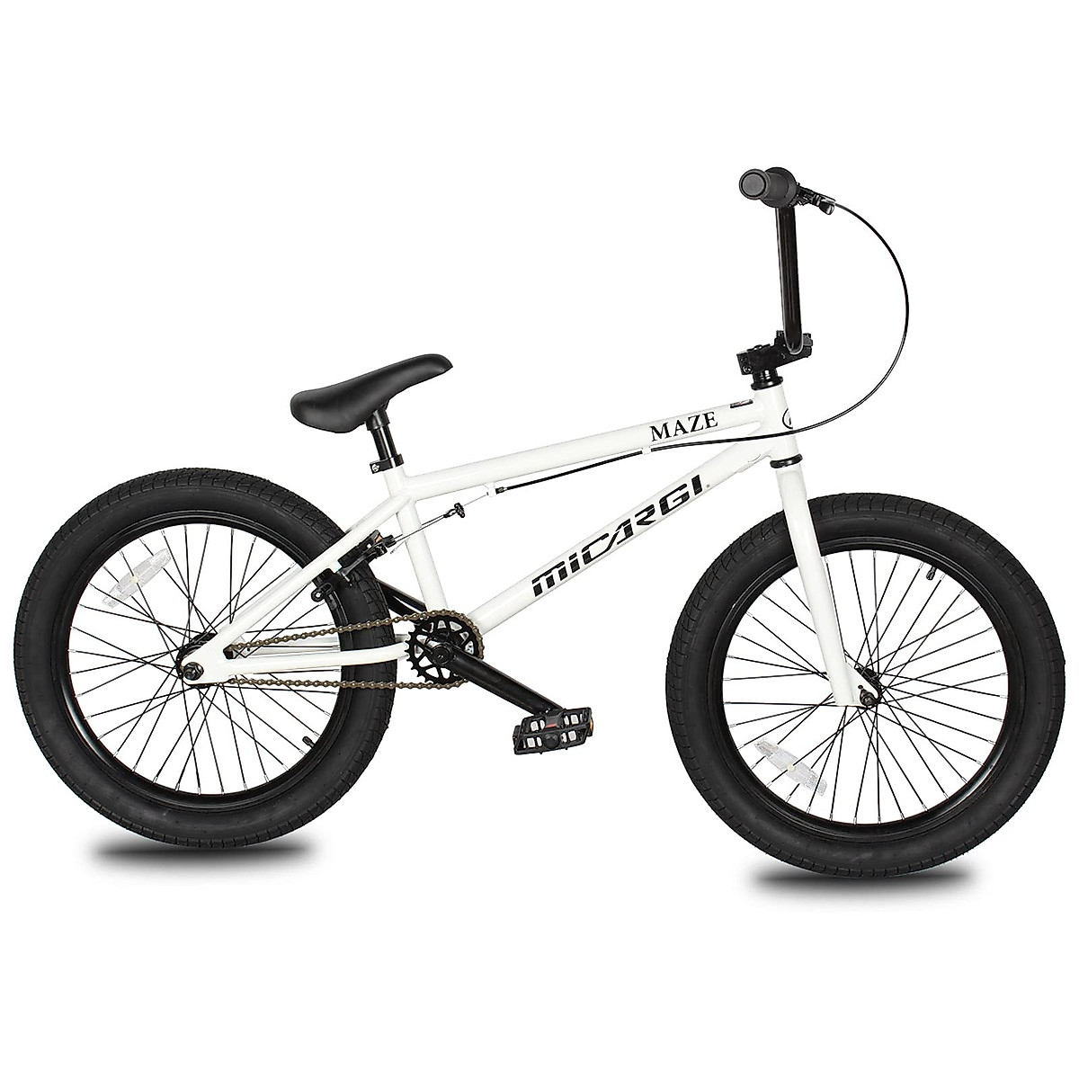 MICARGI Maze Freestyle BMX Bike, Entry and Intermediate Rider, 20-inch Wheels, Hi-Ten Steel Frame, U Brake 3-Piece Crank Micro Drive 25x 9T BMX Gearing (Maze - White)
