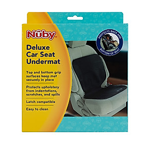 Nuby On The Go Kids Car Seat Protection Undermat, Protects Upholstery from Indentations, Scratches, and Spills, Black