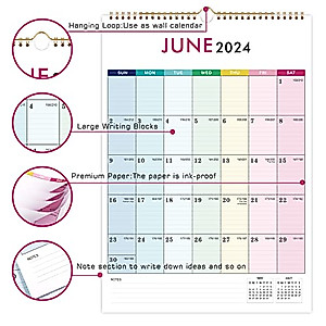 Wall Calendar 2023-2024 - Calendar 2023-2024, Jan. 2023 - Jun. 2024, 12" x 17", 2023 Wall Calendar with Thick Paper, Twin-Wire Binding + Hanging Hook + Large Blocks with Julian Dates - Colorful Lump