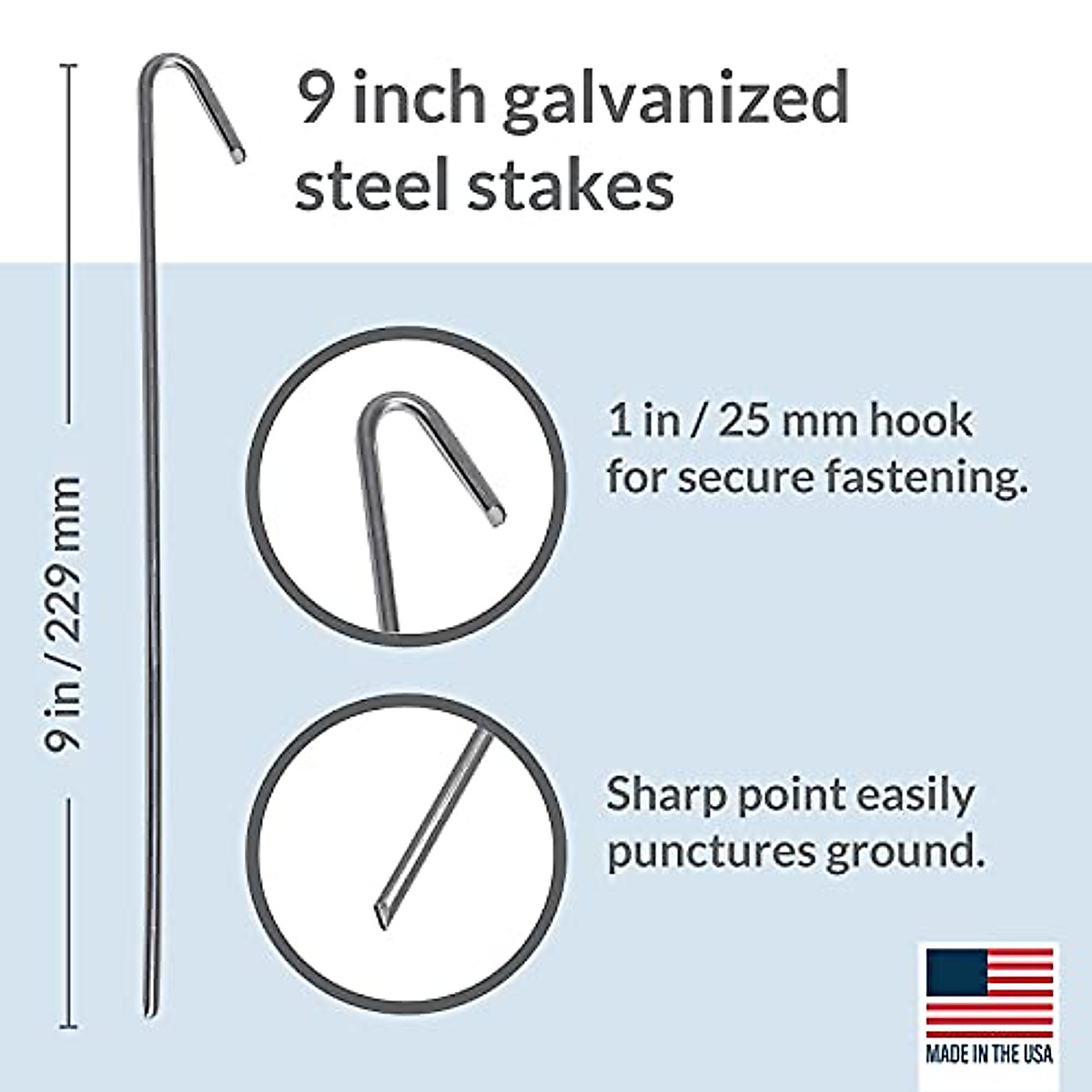 Pinnacle Mercantile 30 Pack Tent Stakes Metal Garden Edging Fence Hooks Pegs Christmas Decoration Stakes Made USA 9 inches Long