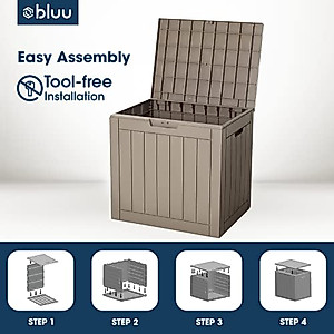 BLUU Deck Box 32 Gallon, Outdoor Storage Box for Patio Cushion, Pillows, Toys, Garden Tool and Hose Storage, Waterproof Material with Lockable Lid & Side Handles, Wood Grain Texture, Taupe