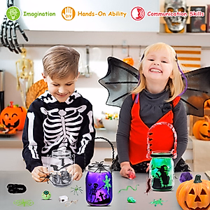 ShyLizard 3Pack Halloween Crafts for Kids, Halloween Mason Jar with Accessories, Halloween DIY Arts and Crafts Kits, Halloween Art Activities for Kids Age 3 4 5 6 7 8 9 10 Years, Halloween DIY Crafts