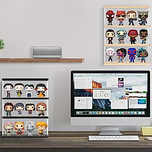 Nynelly 3-Layer Acrylic Display Case, Wall Mounted Display Box Countertop Cabinet for Collectible, Clear Display Case with Door for Mini Funko Pop, Action Figure, 11.5" L x 3.3" W x 15" H,Walnut