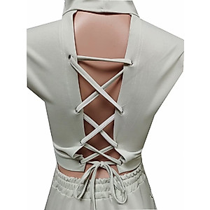 Track Suits for Women Lace Up Hoodie Crop Top and Bandage Long Pants Sets Two Piece Outfits Matching Jumpsuit Party Grey Small